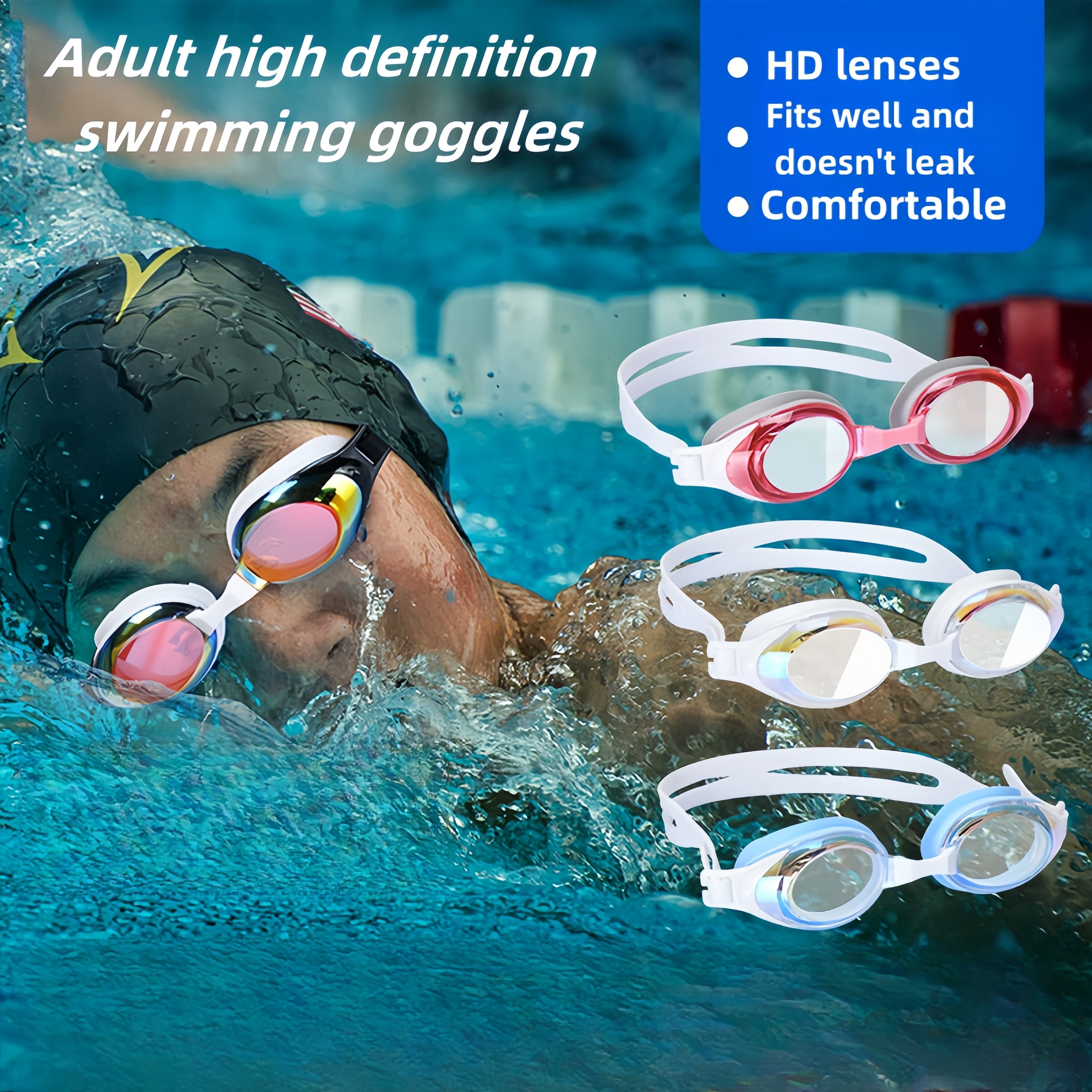 Adult Swimming Goggles Hd Anti fog Pc Lenses Waterproof Leak - Temu Canada