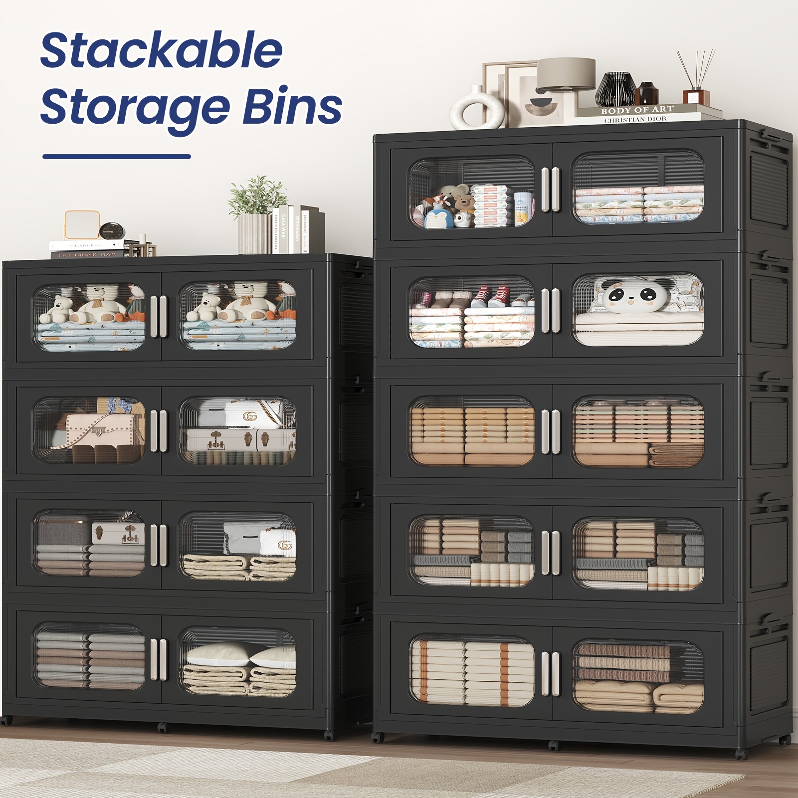 stackable storage bins with doors sold on Temu United States