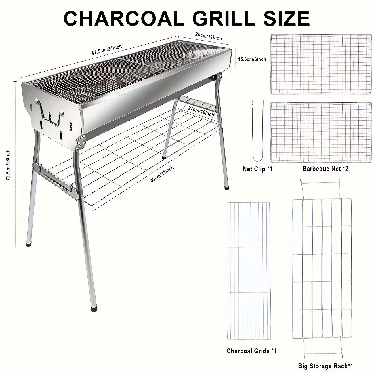 Extra Large Stainless Steel Charcoal Grill Polished Finish - Temu Poland