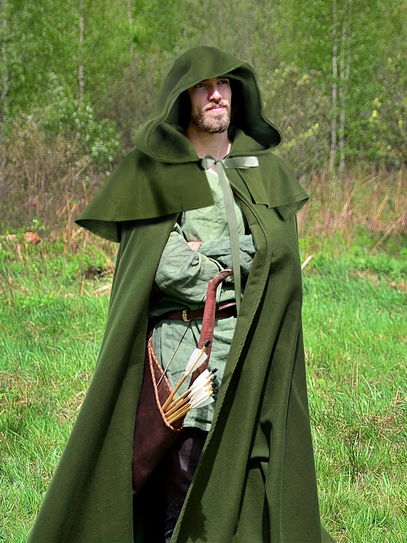 Renaissance Hooded Cape Mens Cloak With Hood Medieval Hobbit Halloween ...