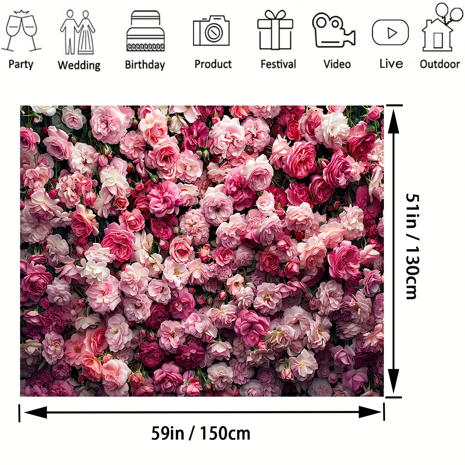 1pc Flowers Backdrops Rose Wall Background Birthday Spring Tea Party ...