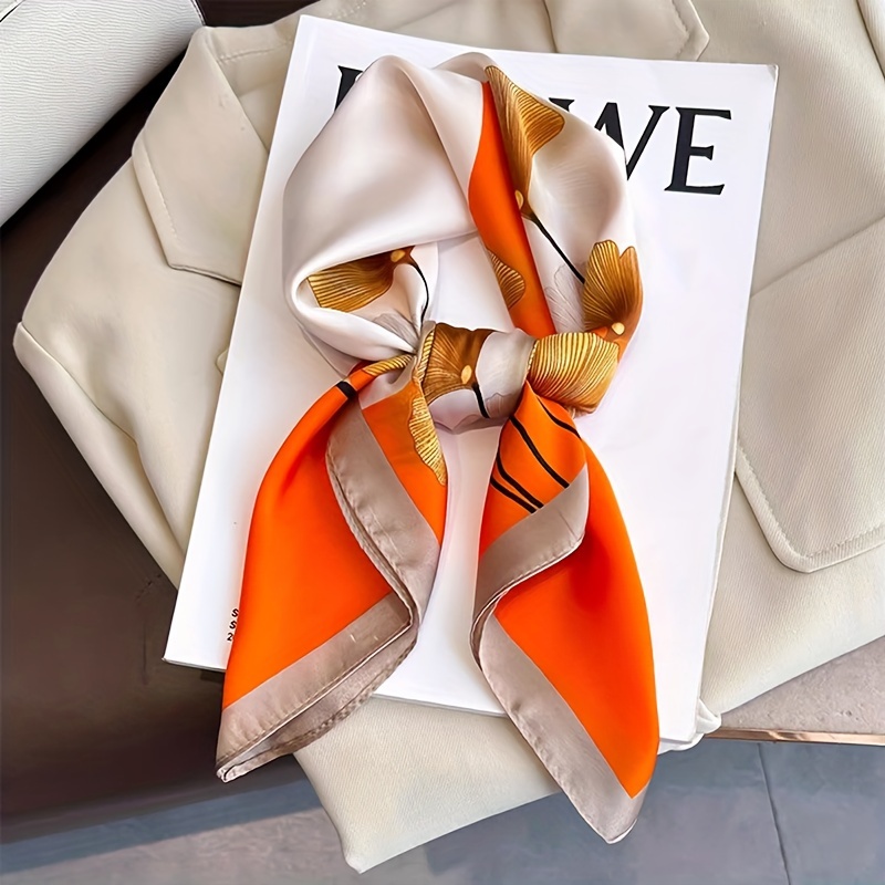 Ginkgo Leaf Printed Square Scarf Thin Smooth Neck Scarf - Temu Australia