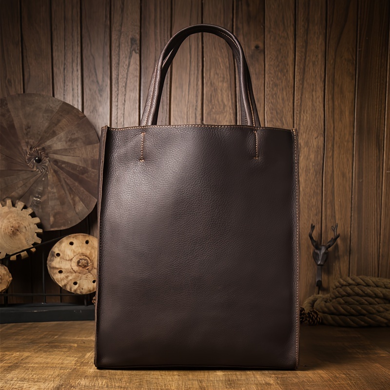 Genuine Leather Tote Bag Vintage Top Layer Cowhide Shoulder - Temu ...