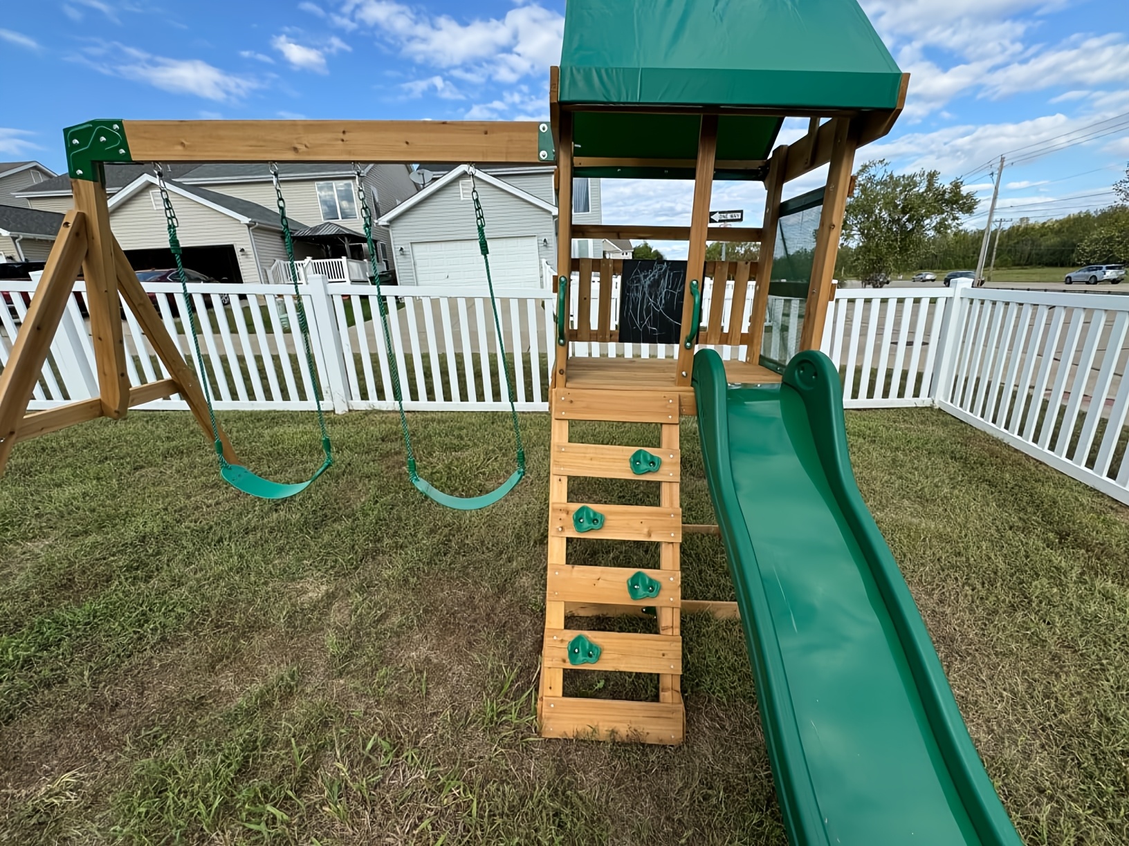 Wooden Swing Set Large Canopy Sandbox - Temu