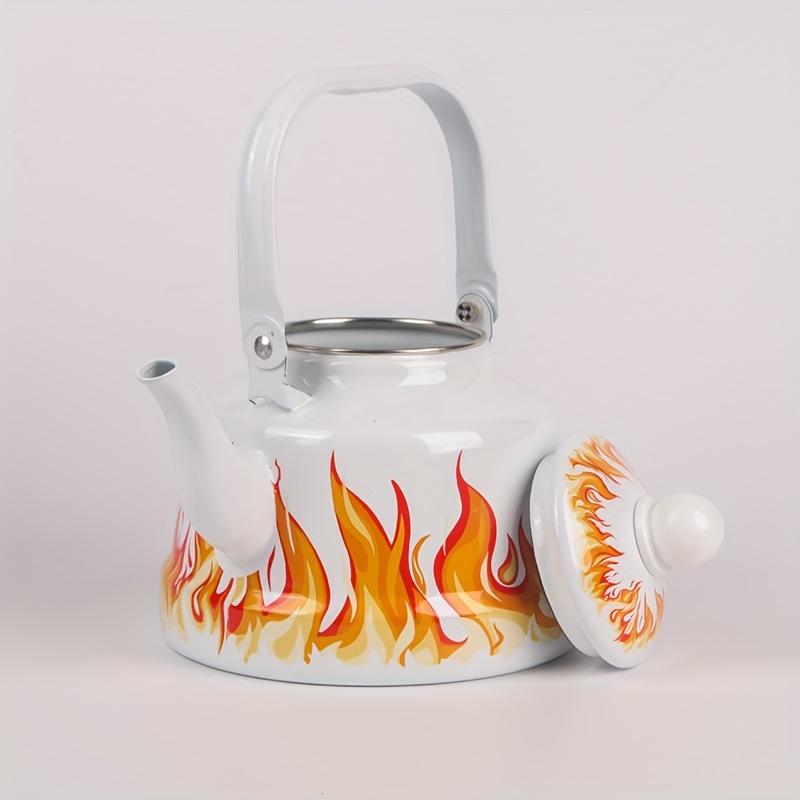 Vintage Flame Design Enamel Kettle Stovetop Safe Gas - Temu