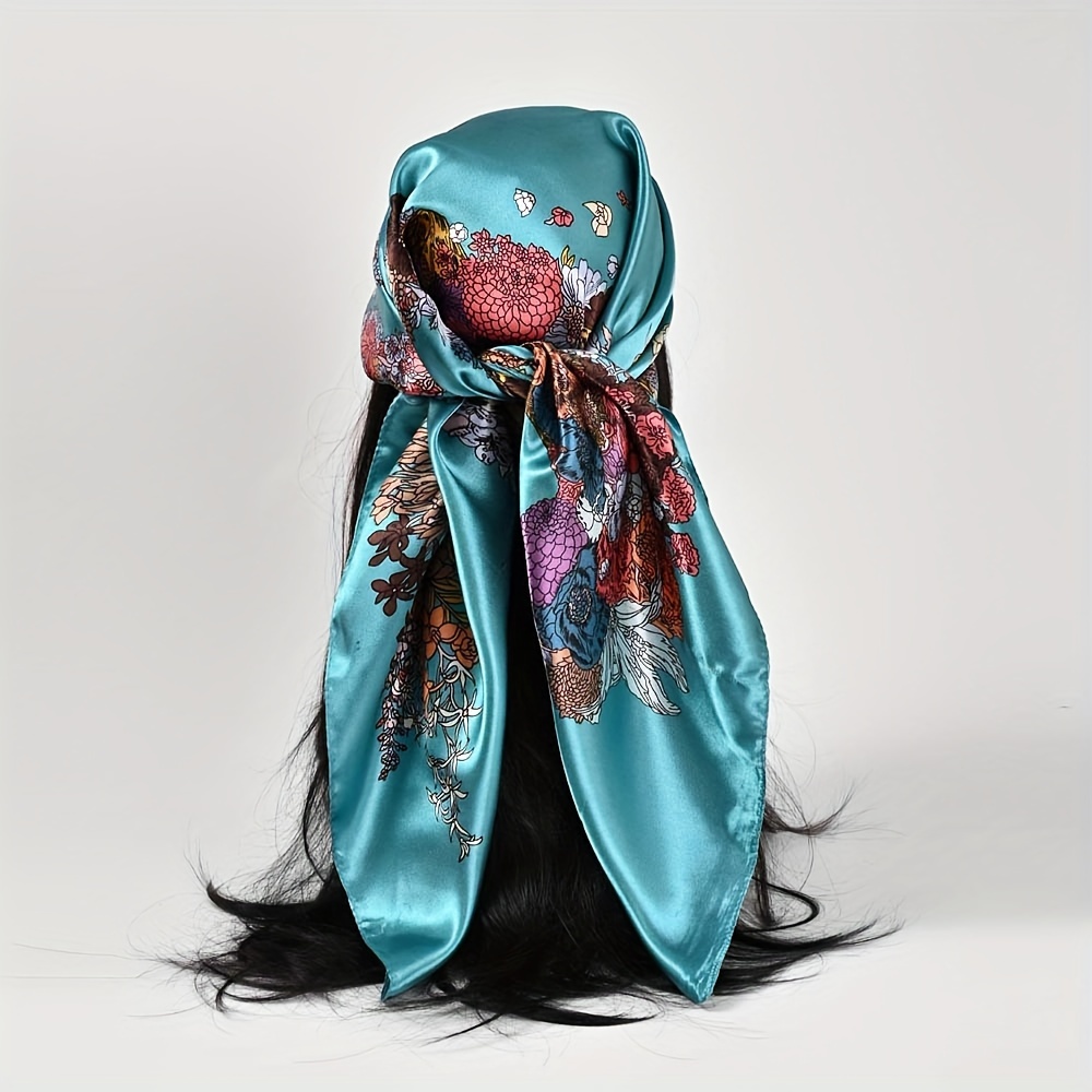 Colorful Flower Printed Square Scarf Advanced Sense Satin - Temu Portugal