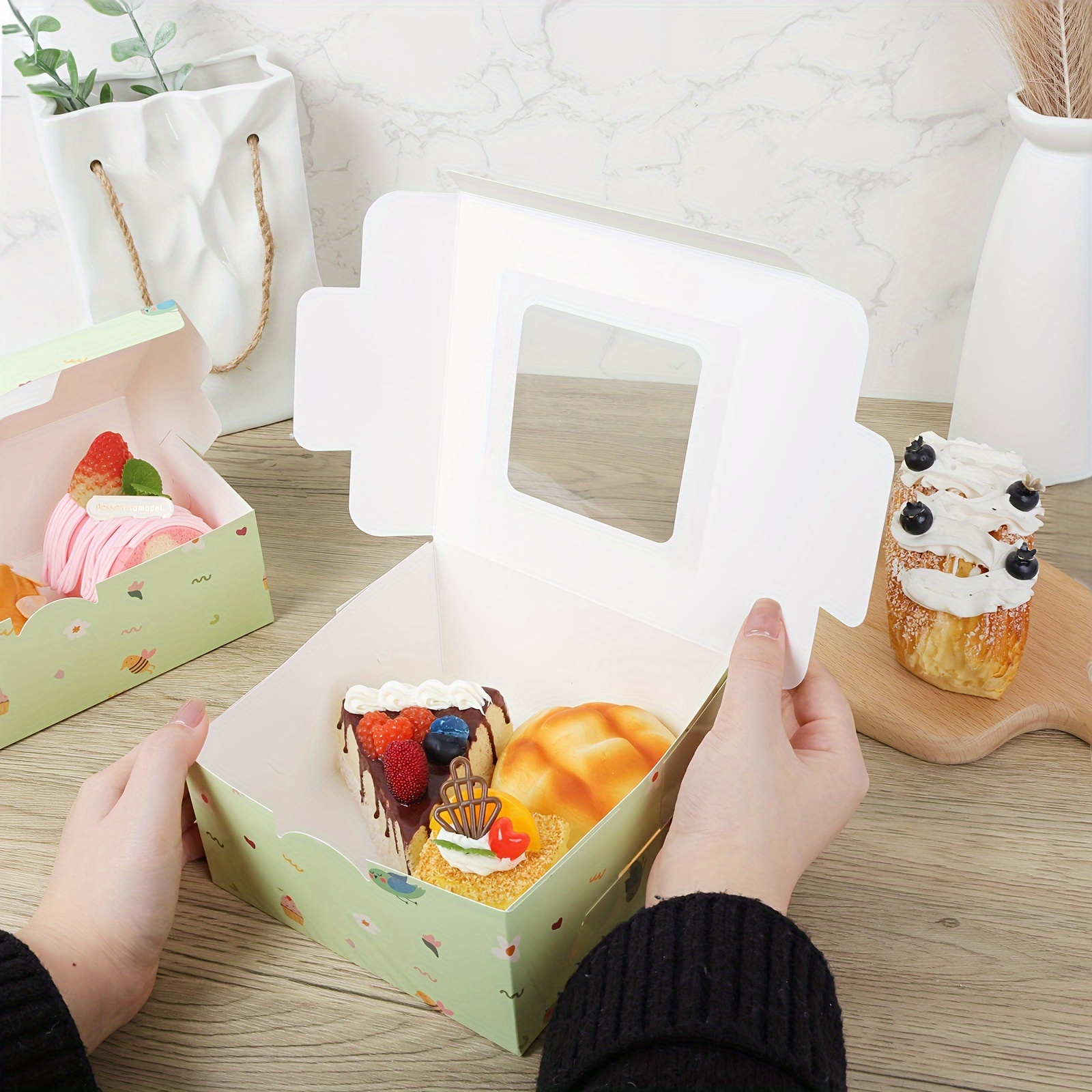 Green Floral Square Cake Boxes Pie Box Window Bread Box - Temu