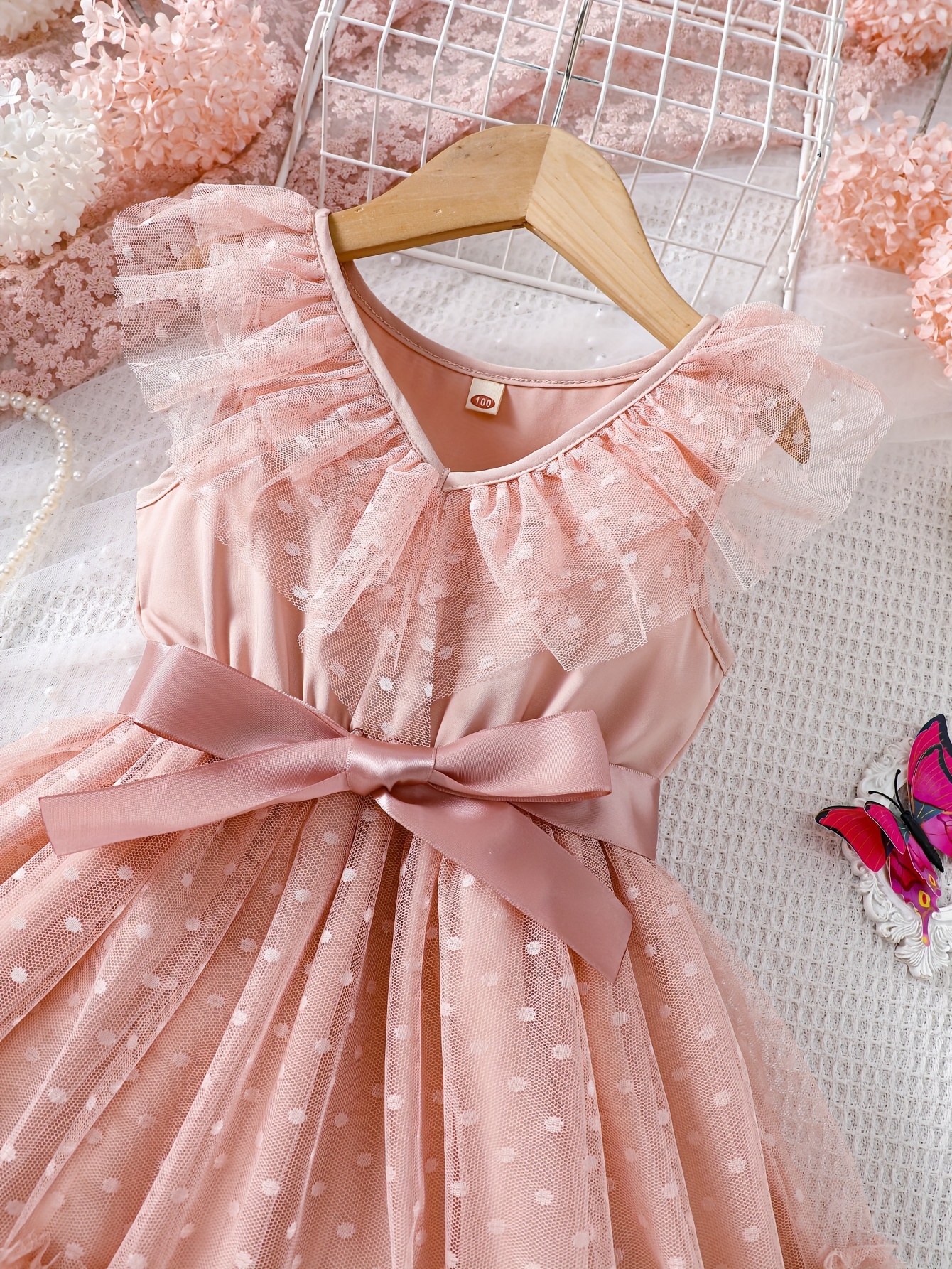 Girls' Dots Print V Neck Tulle Princess Dresses Birthday - Temu