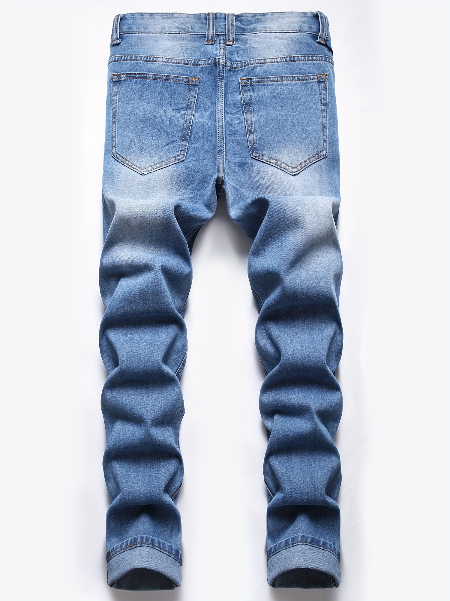 Ripped Jeans Men Regular Fit Tapered Leg Denim Distressed - Temu