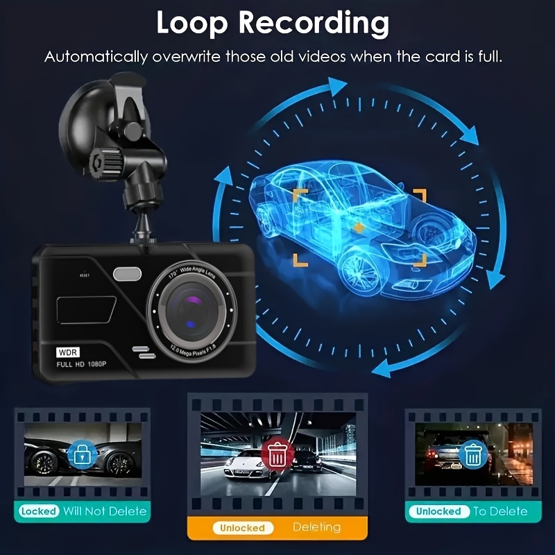 Car Dvr Dash Cam Front Rear Touch Screen 1080p Dash Cam - Temu