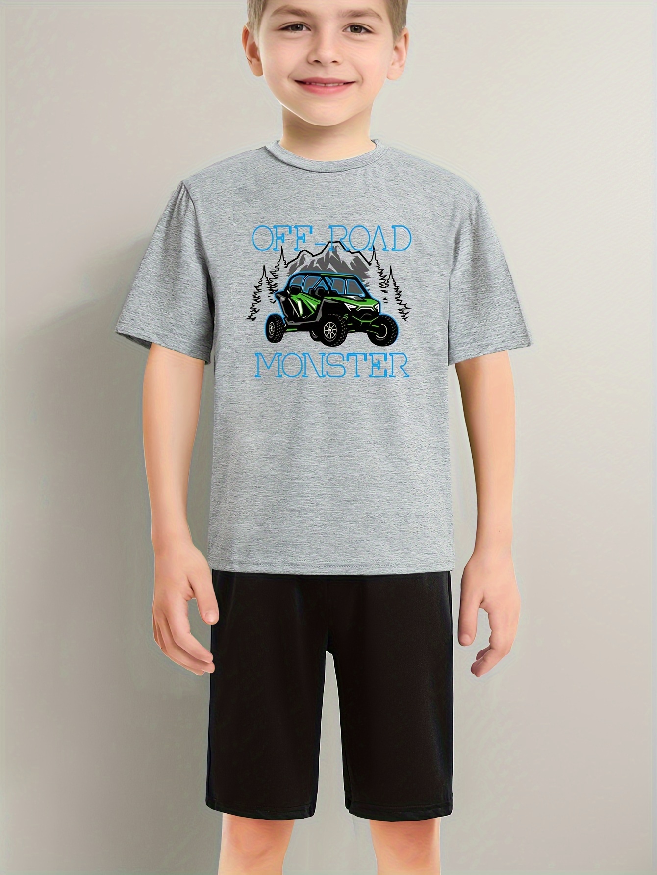 road Monster Truck Graphic Print Boys Casual Short Sleeve T - Temu Portugal