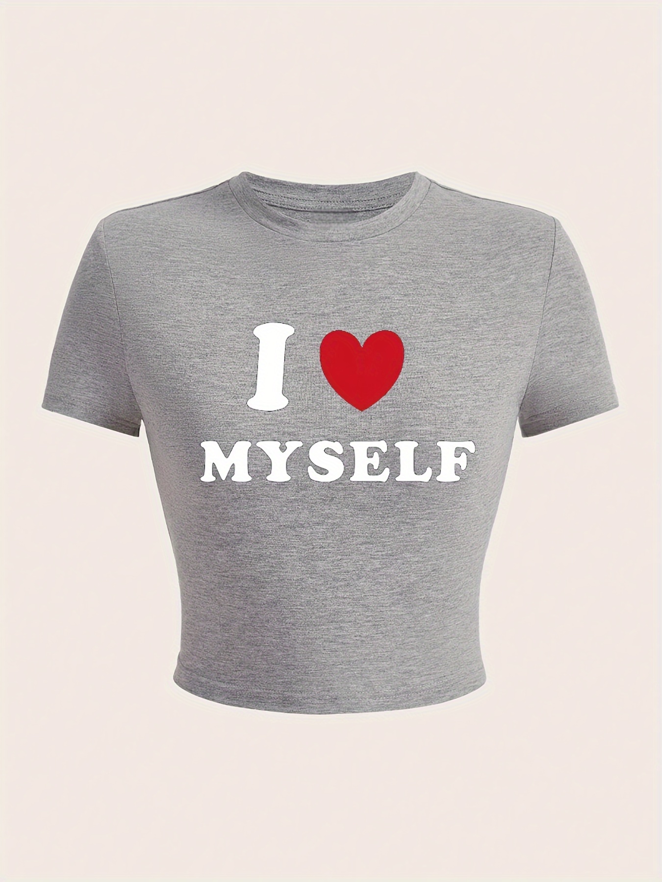 Love Print Crop T shirt Casual Short Sleeve Slim Top Spring - Temu ...