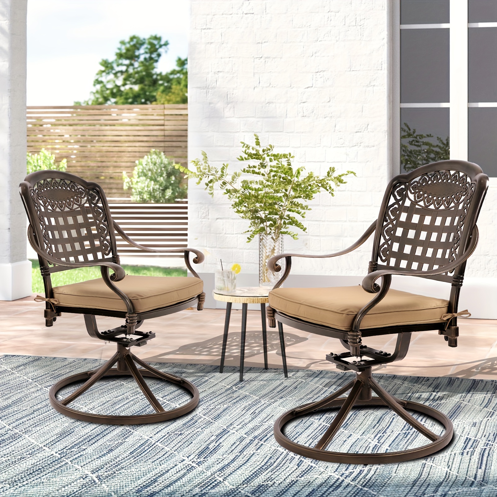 Patio Set Of 2 Outdoor Swivel Rocker Dining Chairs With Thicken ...