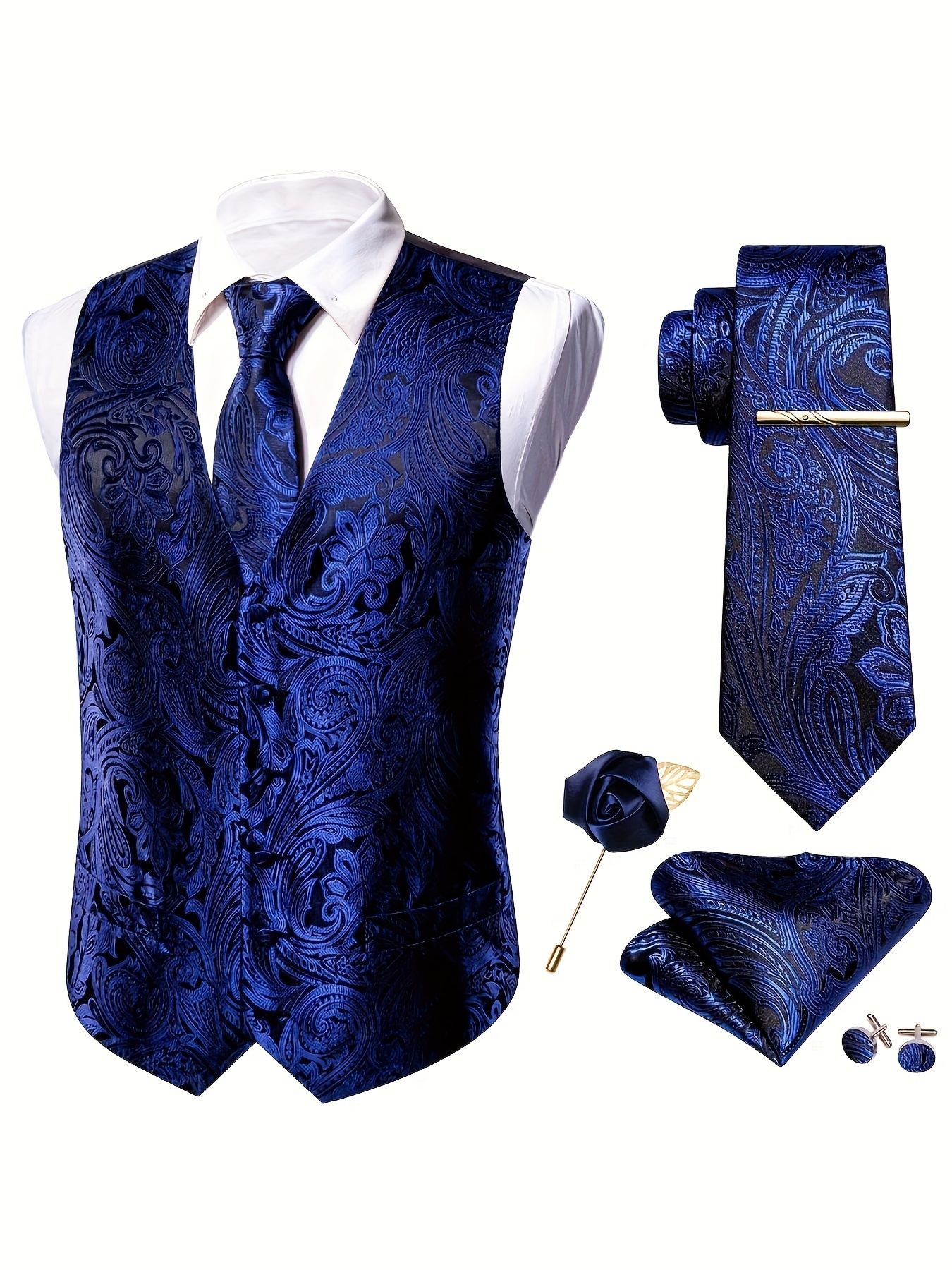 chic elegant men's suit vest jacquard navy blue paisley - Temu Australia