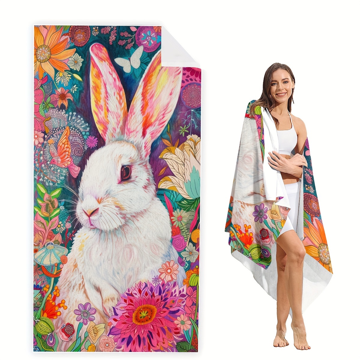 Rabbit Easter Print Extra Large Super Water Absorbent Beach - Temu New ...