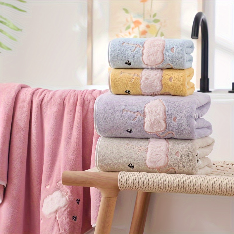 Flamingo Diamond Embroidered Bath Linen Set Absorbent Soft - Temu Canada