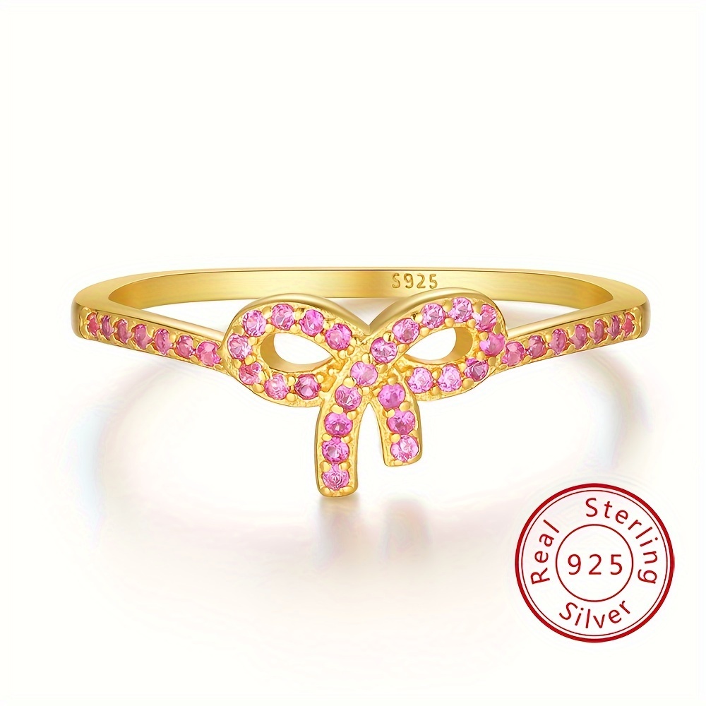 925 Sterling Silver Bowknot Zircon Ring Elegant Cute - Temu United Kingdom