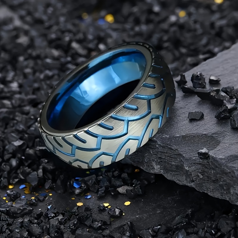 Unique Fashionable Stainless Steel Tire Pattern Ring Simple - Temu ...