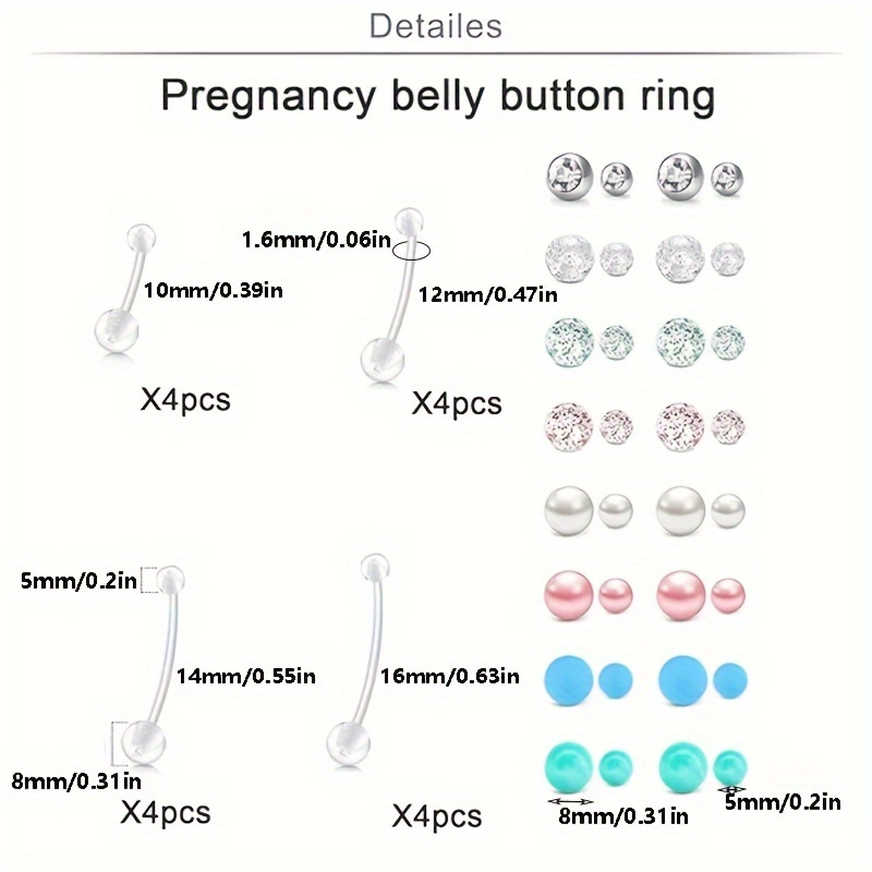 48pcs Plastic Pregnancy Belly Button Rings Long Bar 10 16mm Navel Rings for Maternity Sport Women Flexible Clear Belly Piercing Retainer with