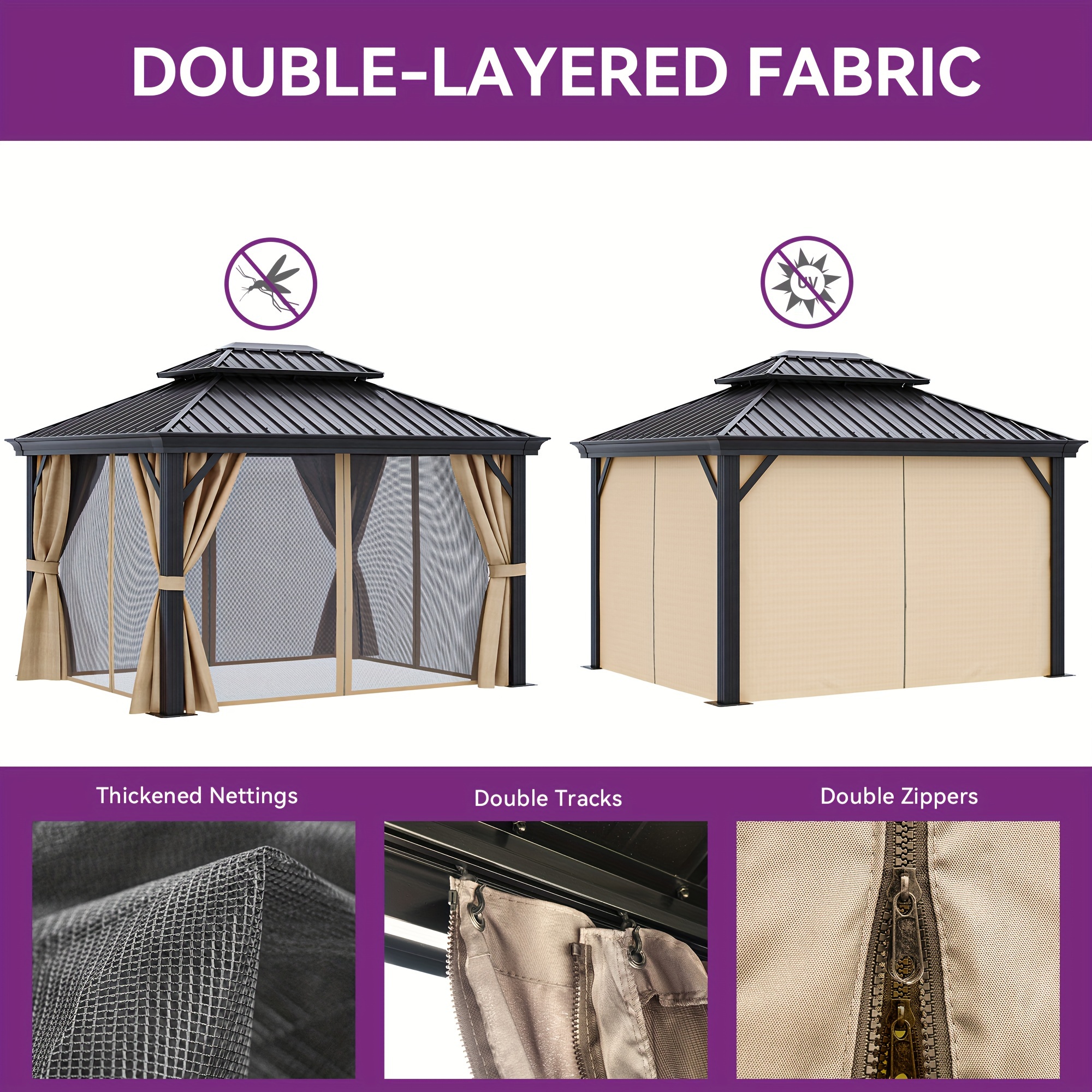 Naturehavenshop 10x12ft Gazebo Double Roof With Netting And Curtains ...