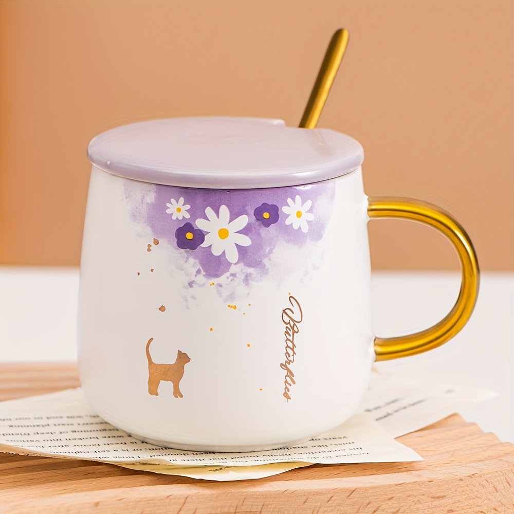 Spring Coffee Mug Lid Spoon Ceramic Coffee Cup Family - Temu United Kingdom