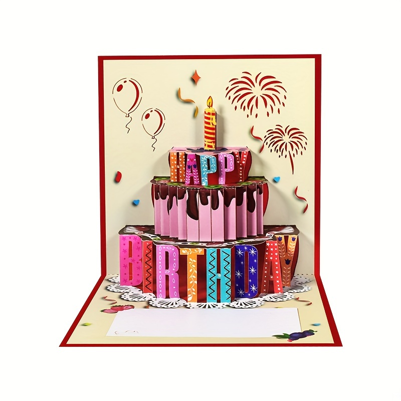 1pc, Happy Birthday Pop Up Card, 3d Cake Greeting Card, Birthday Card ...
