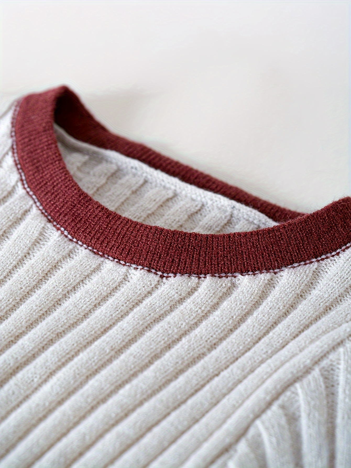 trim crew neck ribbed top casual hanky hem knit - Temu United Kingdom