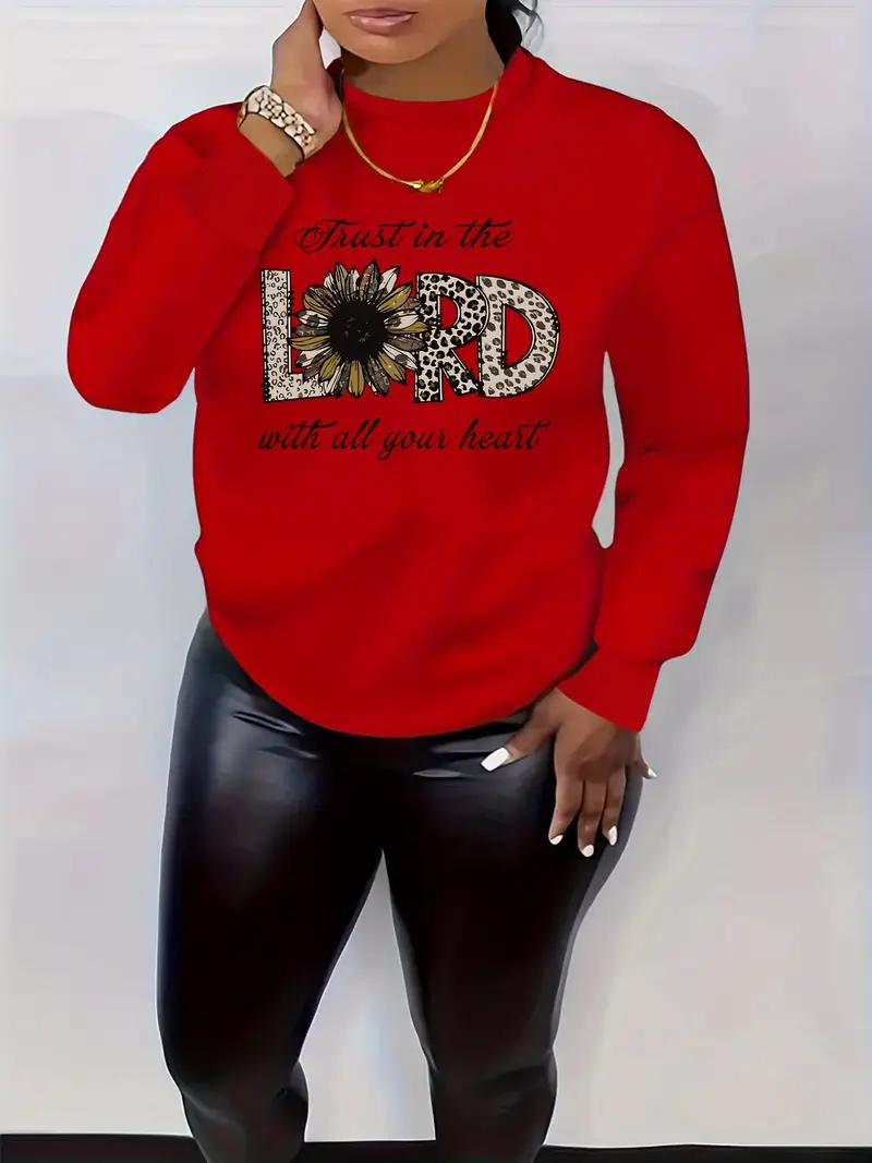 Plus Size Graphic Print Sweatshirt Crew Neck Casual Temu South Africa
