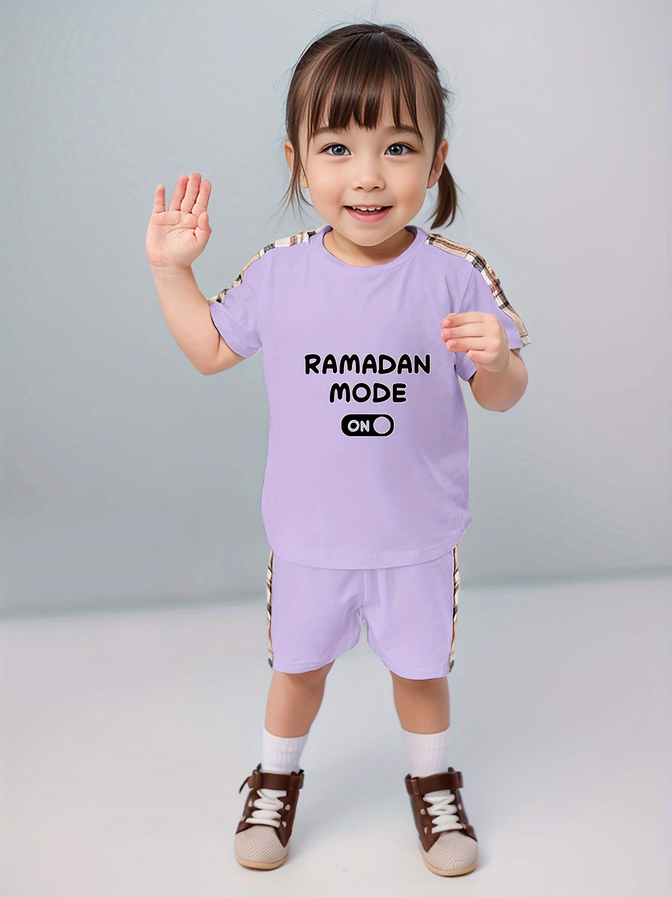 Baby Girl's Cotton Plaid Stitching Active Set Ramadan Mode - Temu Ireland