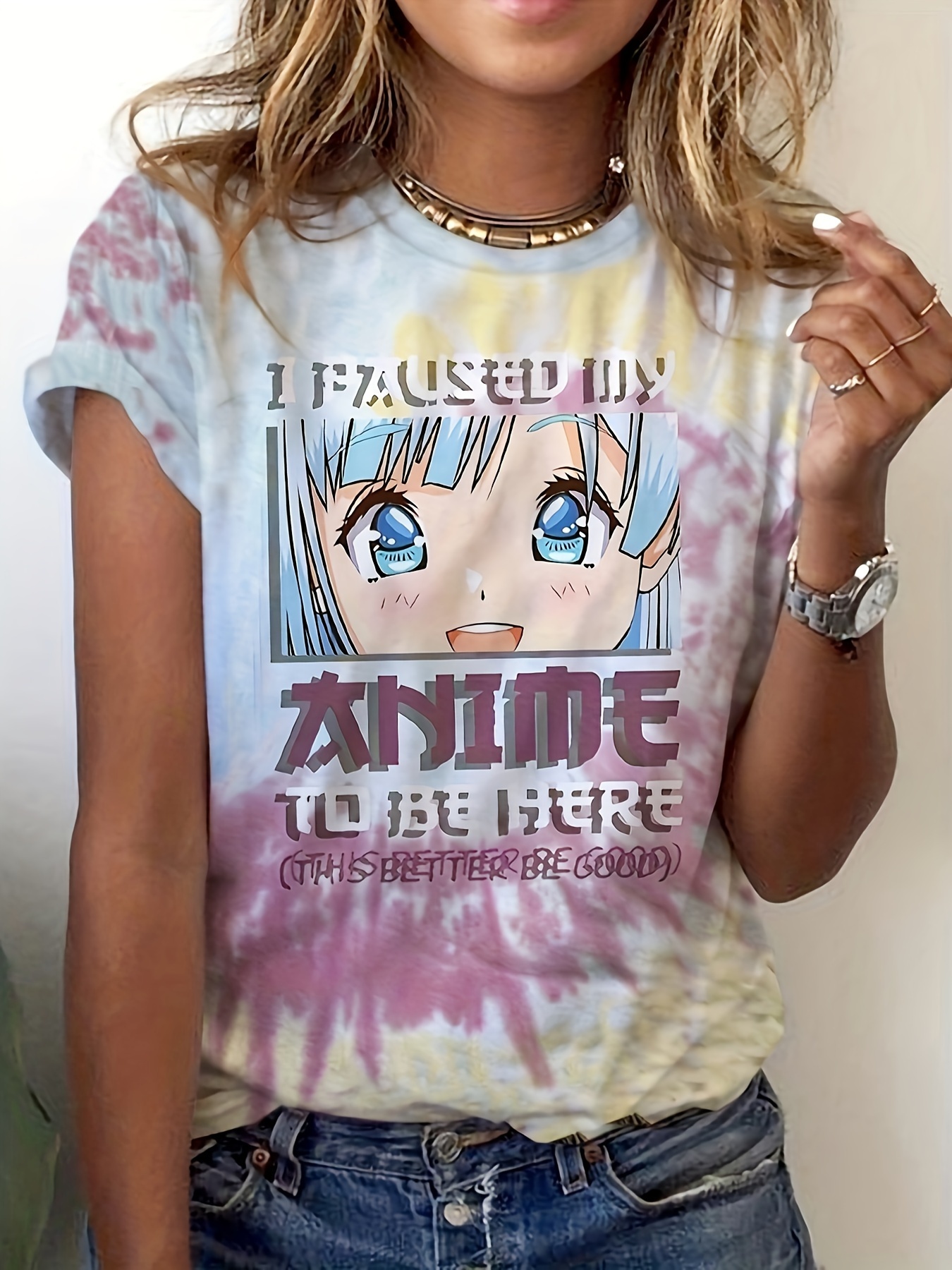 Anime Print Crew Neck T shirt Cute Short Sleeve Top Spring - Temu Australia