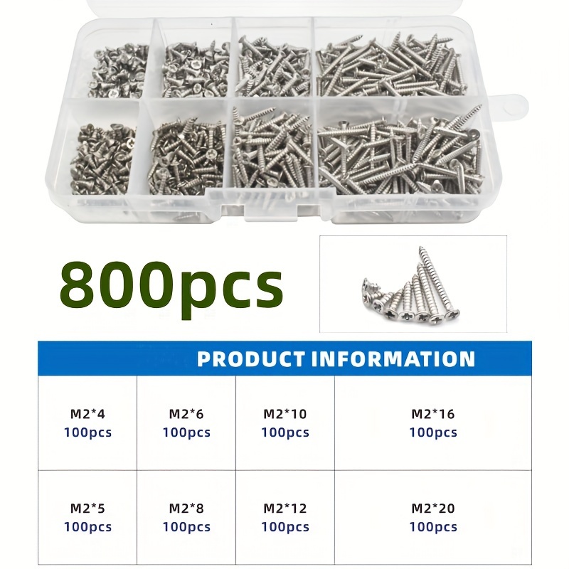 800 stks/ Rvs Zelftappende Schroef M2x4 M2 2 2x8 - Temu Netherlands