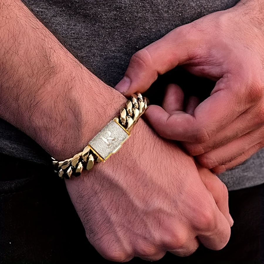 Miami Cuban Link Chain Set Men Hip Hop Jewelry 18k Golden - Temu