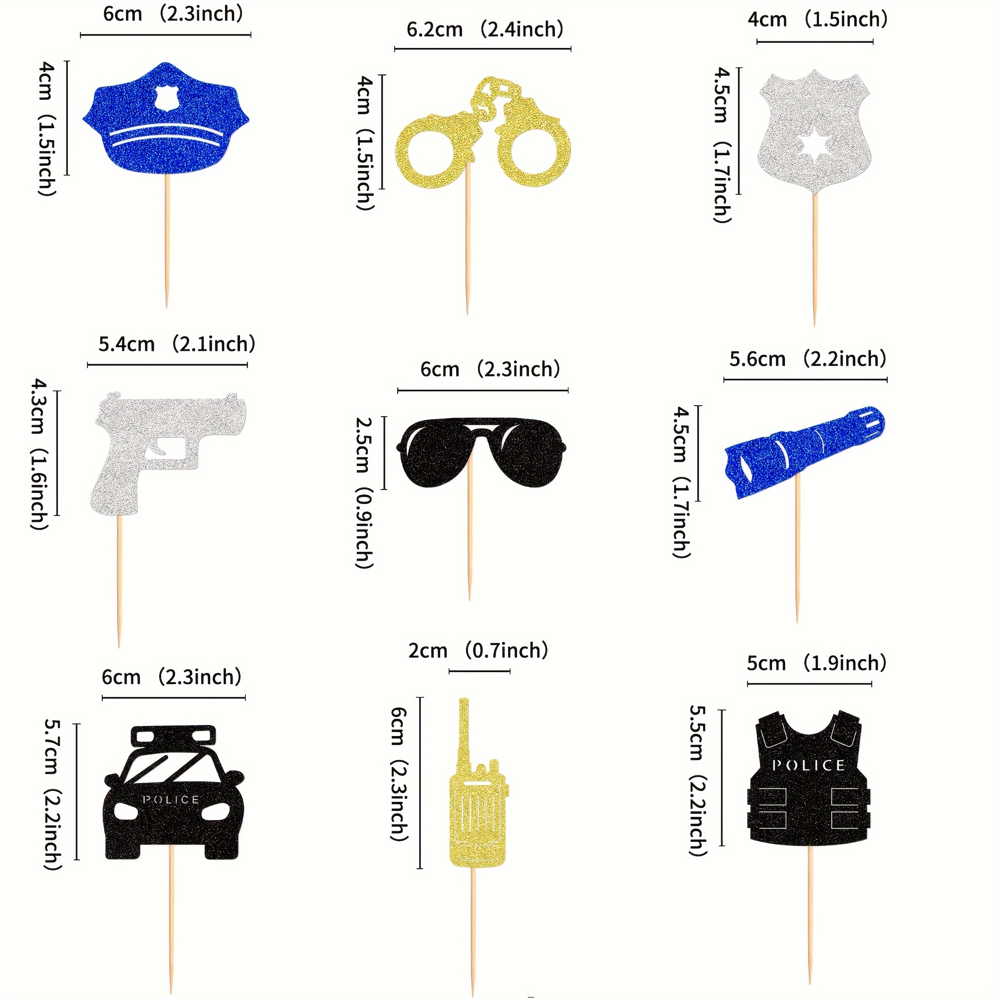 Police Theme Cupcake Toppers Glittery Police Badge Walkie - Temu