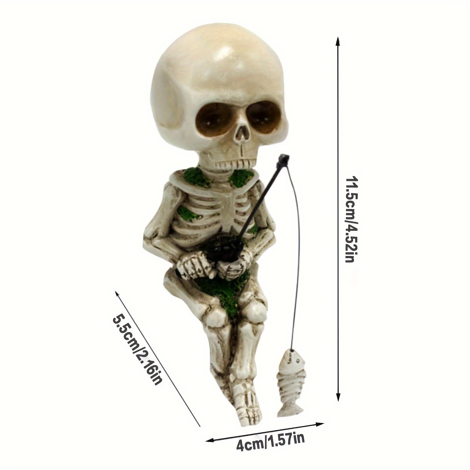 Resin Skull Fishing Statue Cool Skeleton Figurine Halloween - Temu
