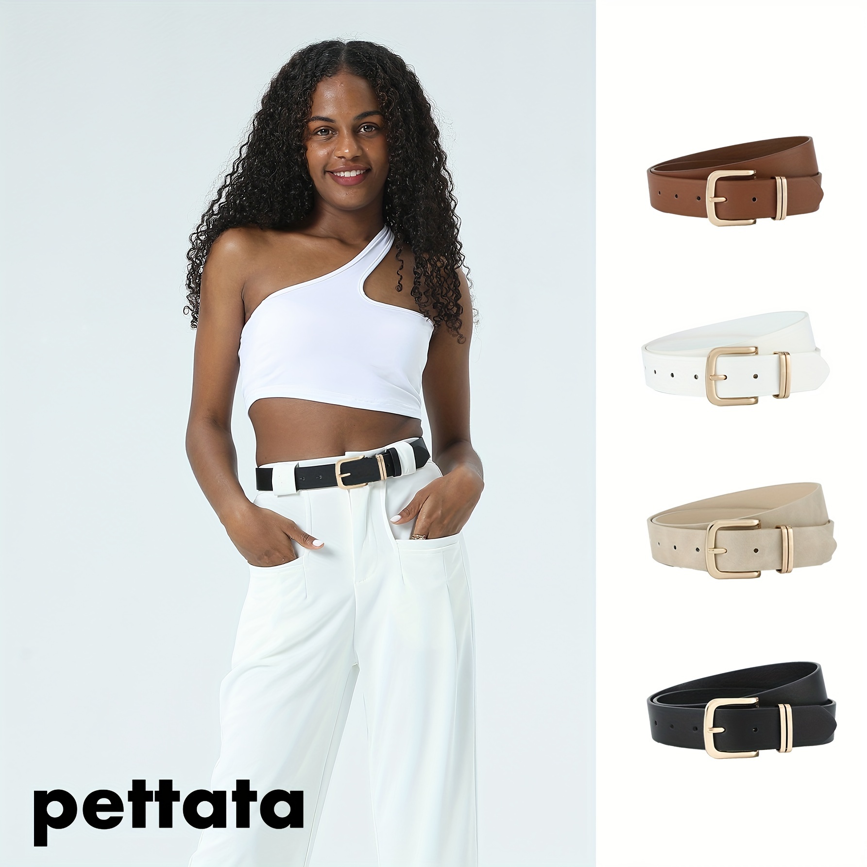 chic women s pu leather belt golden versatile Temu