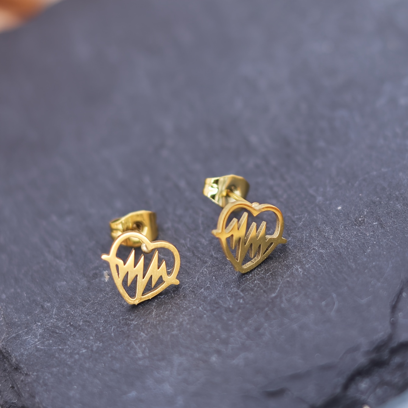 Heartbeat Stud Earrings Men Simple Stainless Steel Heart - Temu Canada