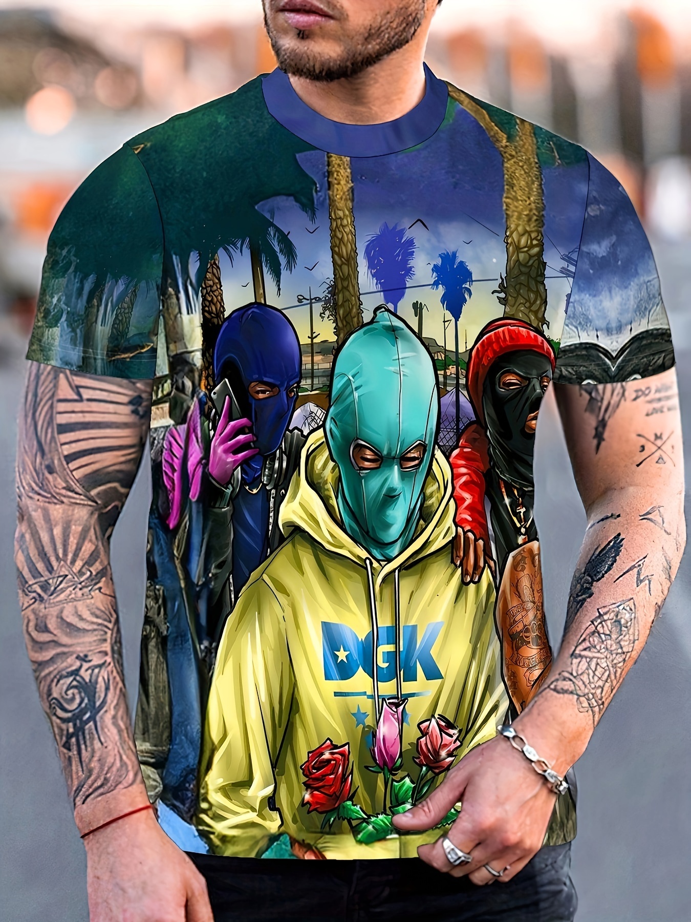 T Z Nadrukiem Portretowym Męska Koszulka W Swobodnym - Temu Poland