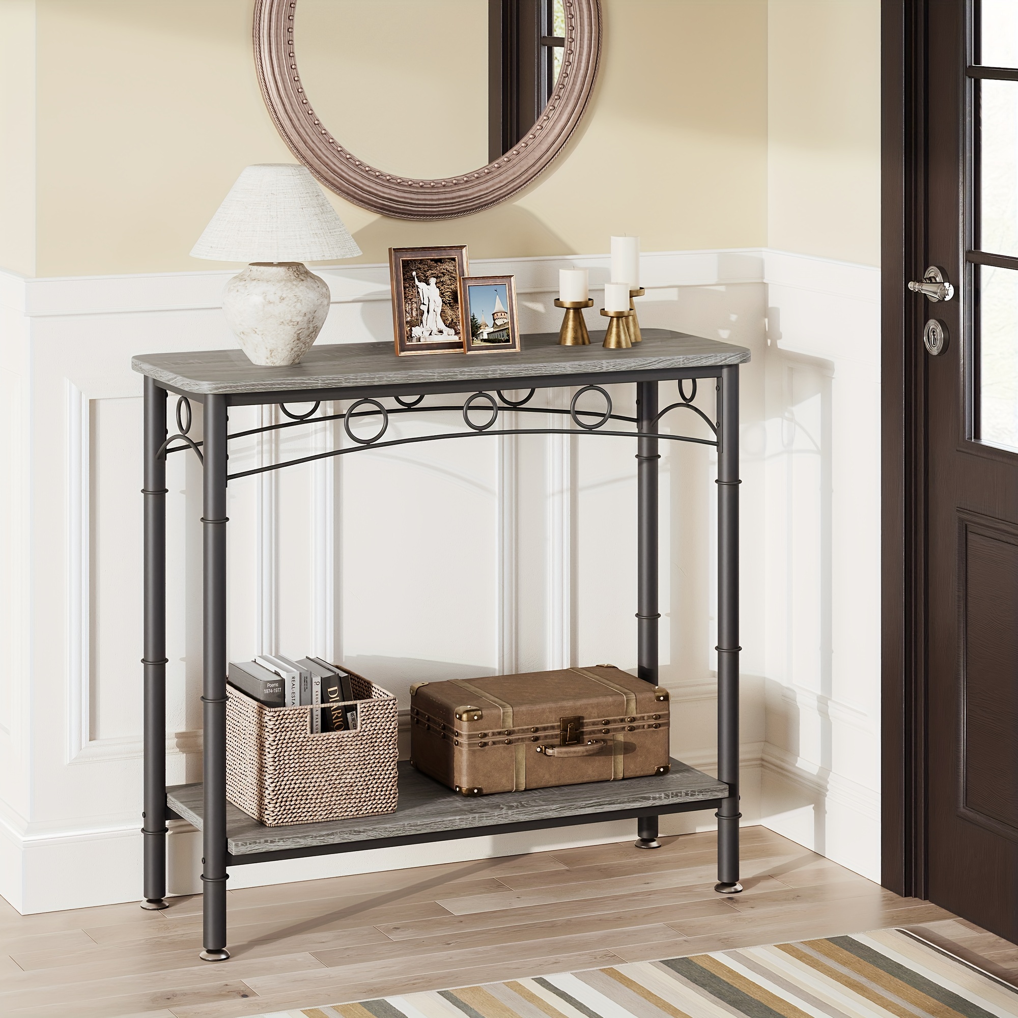 Console Table Retro Sofa Table Storage 2 Tier Entryway Table - Temu