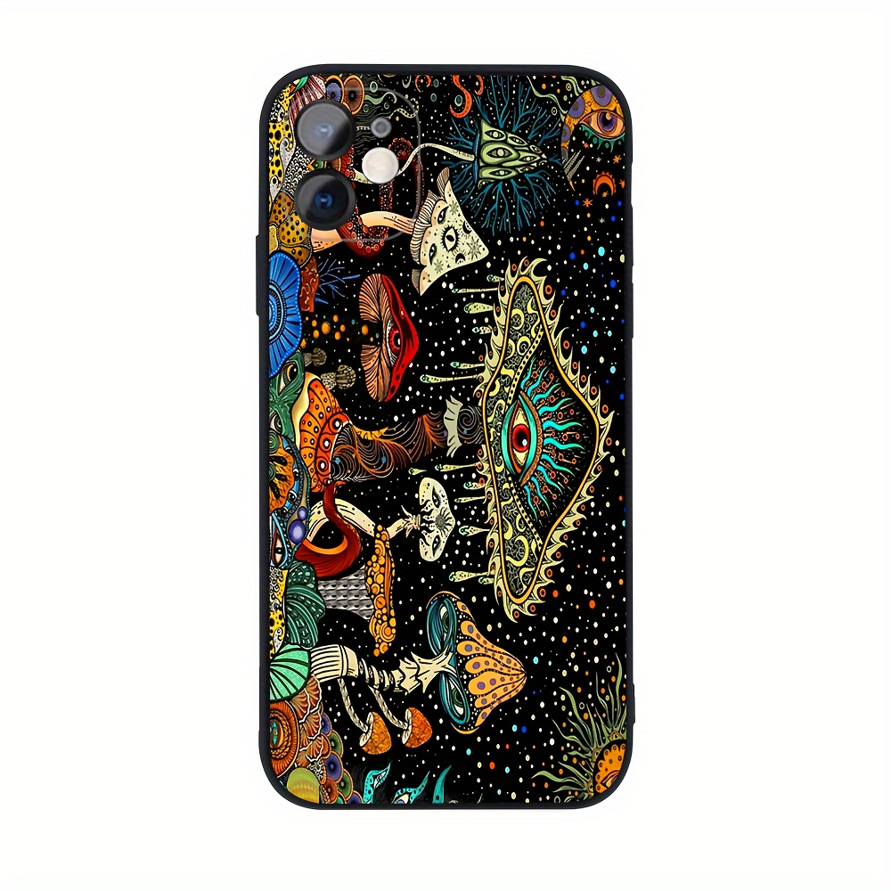 Black Matte Phone Case Hand painted Cartoon Mushroom Eye - Temu New Zealand