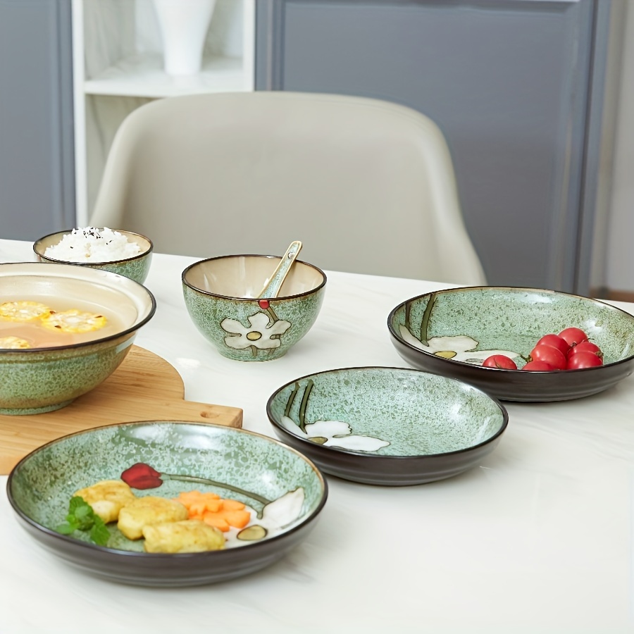 4pcs Rice Bowls Set, Korean Light Green Series, Handmade Underglaze ...