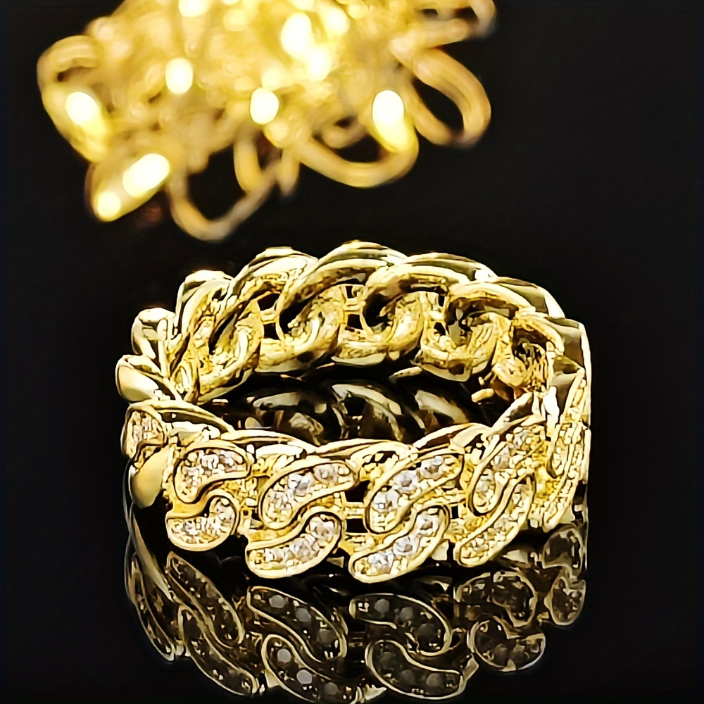 Luxury Iced Shiny White Zircon Cuban Chain Ring Simple Punk - Temu ...