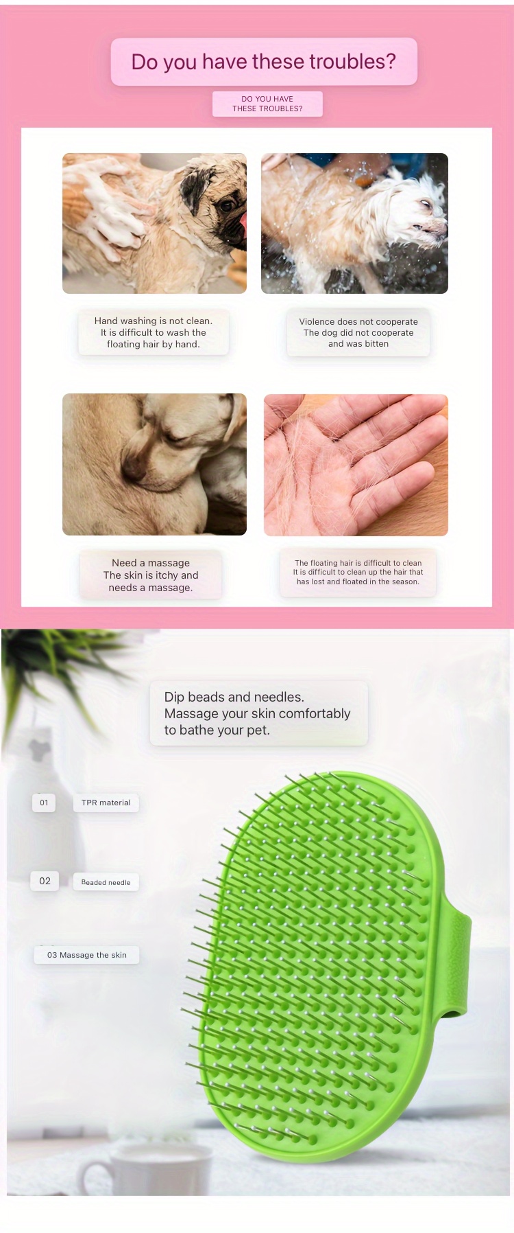 1pc Silicone Pet Grooming Brush For Cats And Dogs, Massage And Cleaning ...