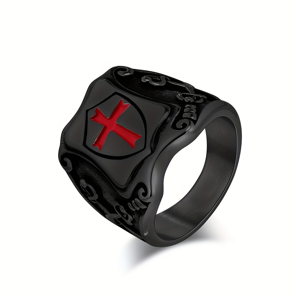 Unique Creative Retro Men's Cross Ring Shield Stainless - Temu United ...