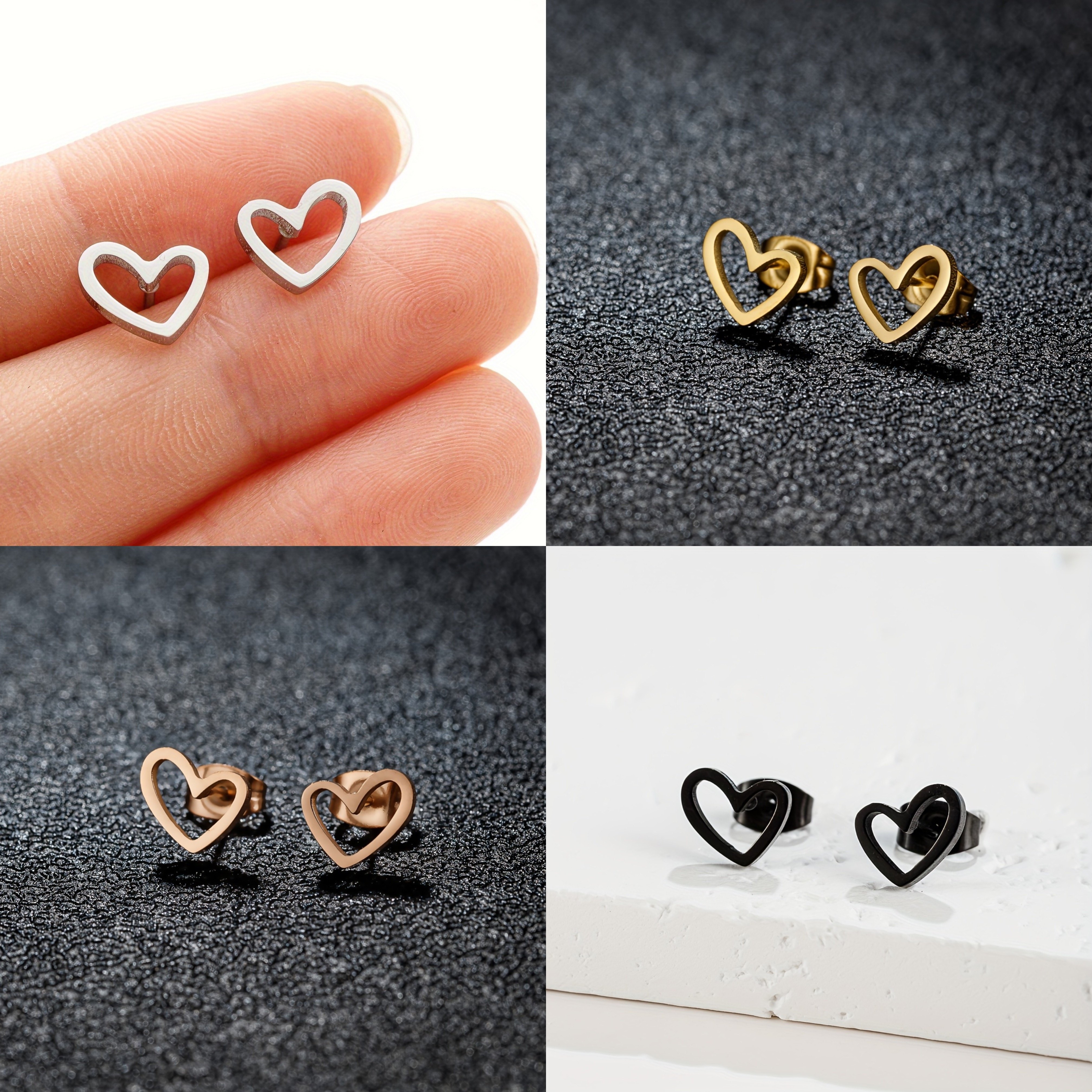 Stainless Steel Earrings Girl Sweet Heart Shape Fashion Stud - Temu ...