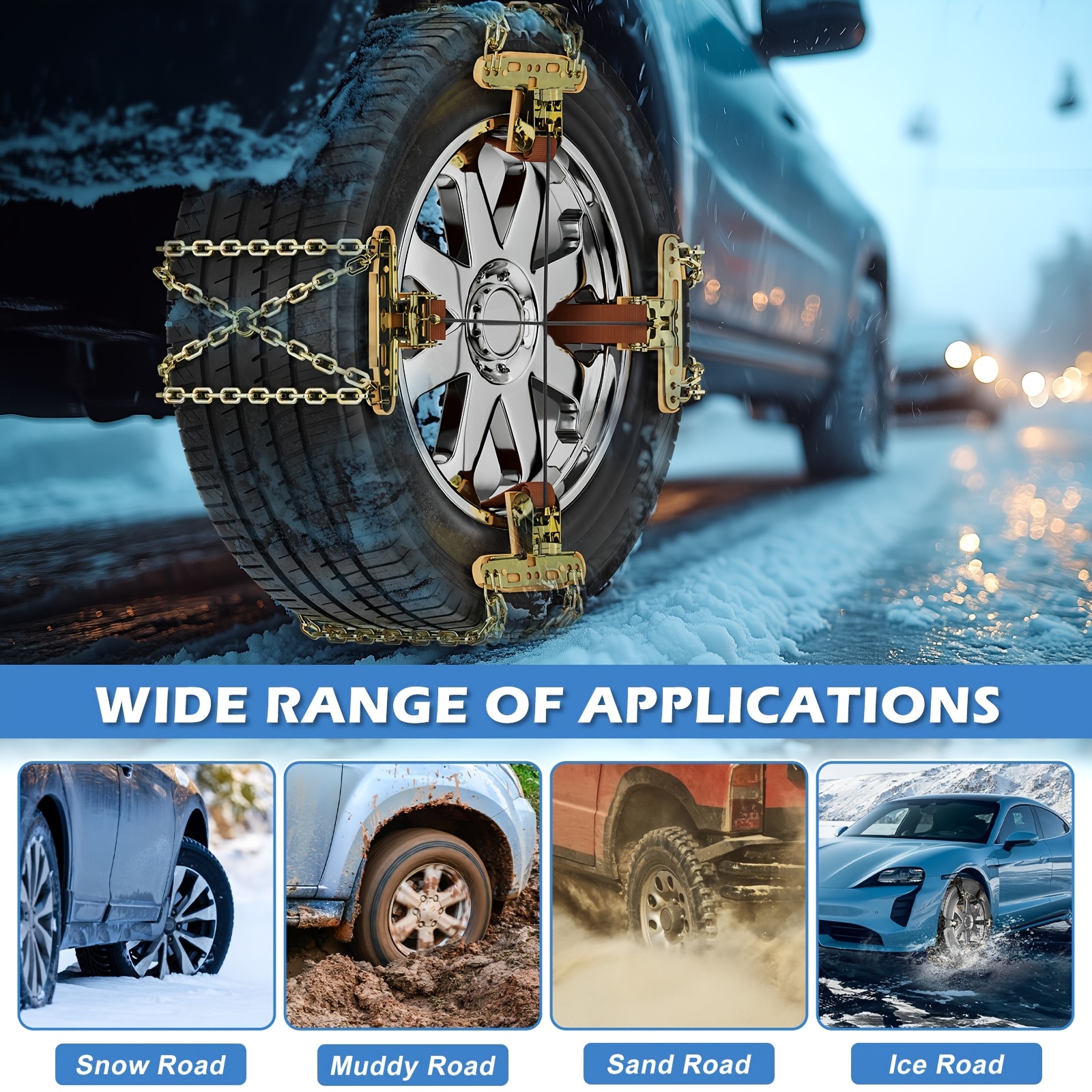 Ice Mud Road Chains 6 Pcs Tire Snow Chains For Cars/SUVs - Adjustable ...