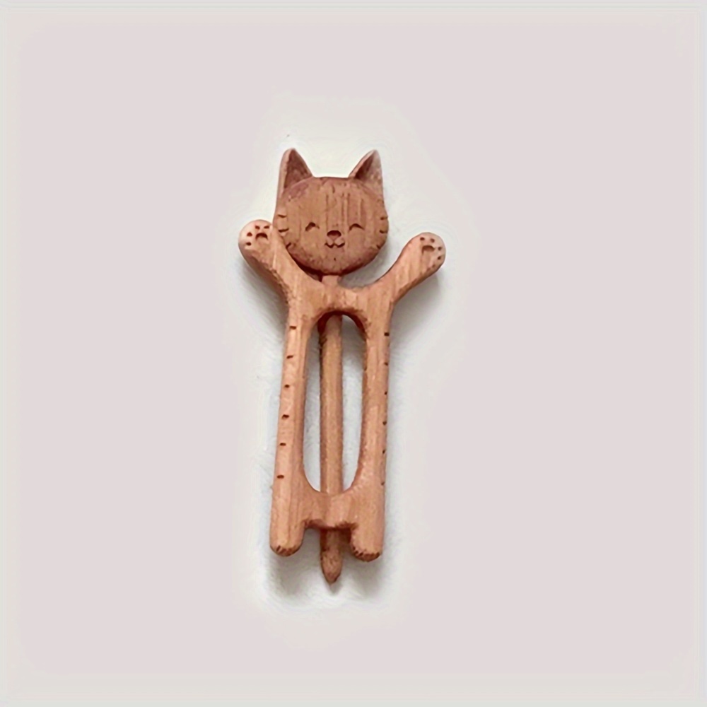 Handmade Wooden Animal Brooch Pins Cute Cartoon Cat Bear - Temu