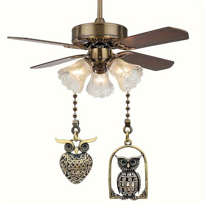 Vintage Owl Pendant Ceiling Fan Pull Chain Set Antique Metal - Temu