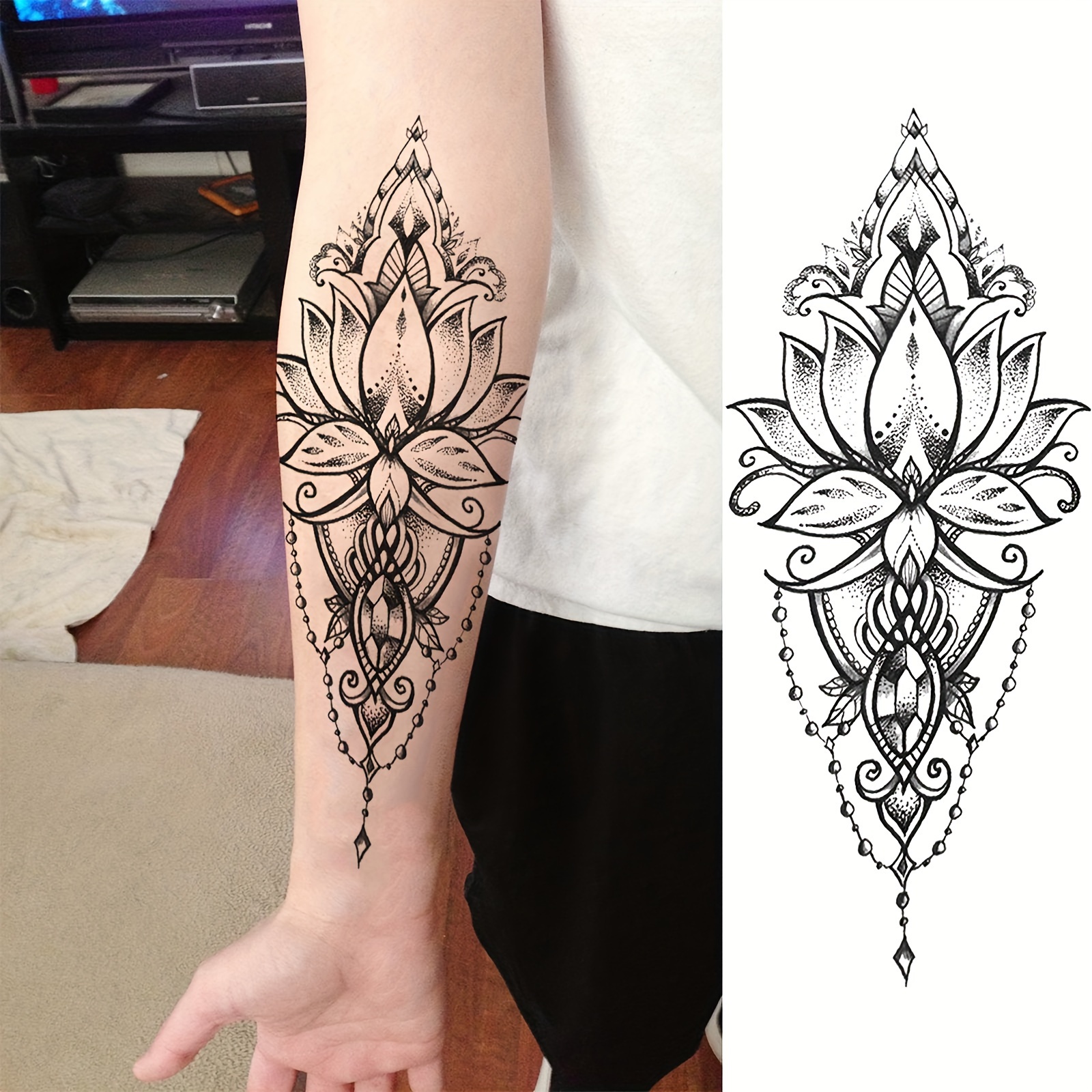 Temporary Tattoos Women Elegant Black Henna Lotus Flower - Temu South ...