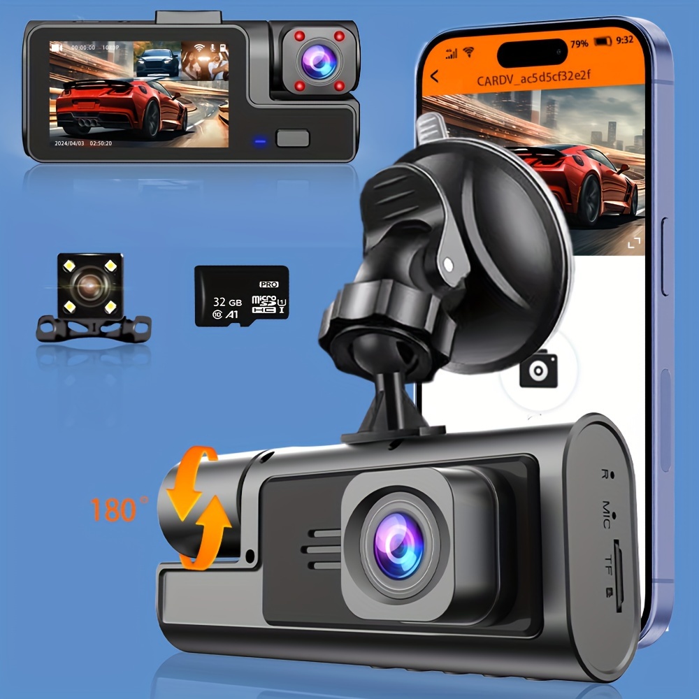 1080p Triple Lens Dash Cam Wi fi Front Rear Cabin Car Camera - Temu ...