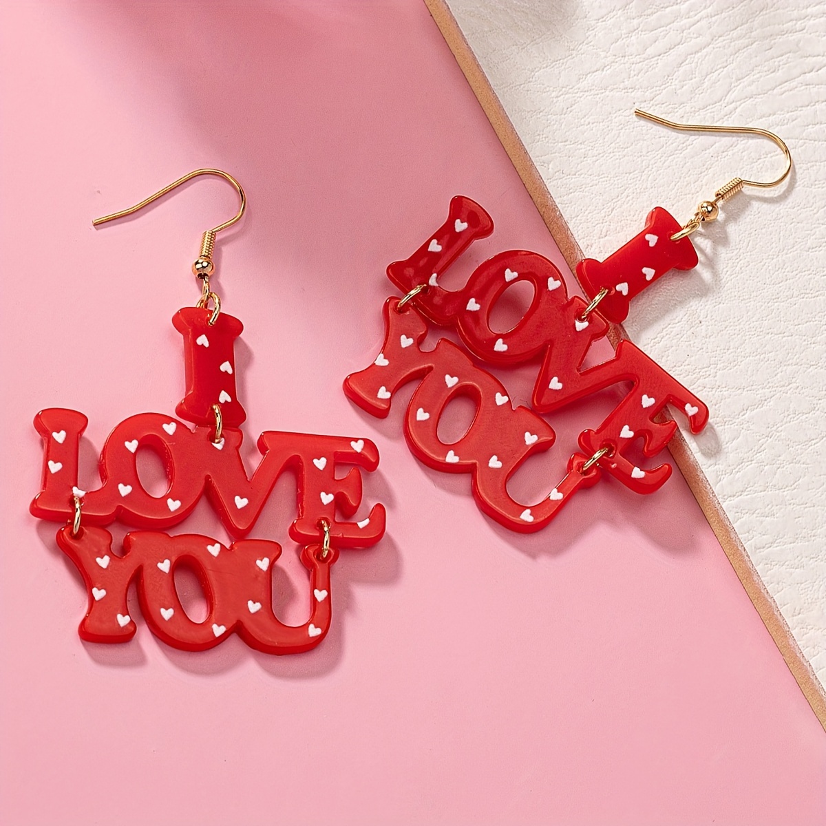 Rose Red Love Dot Pattern Dangle Earrings Elegant Cute Style - Temu Canada